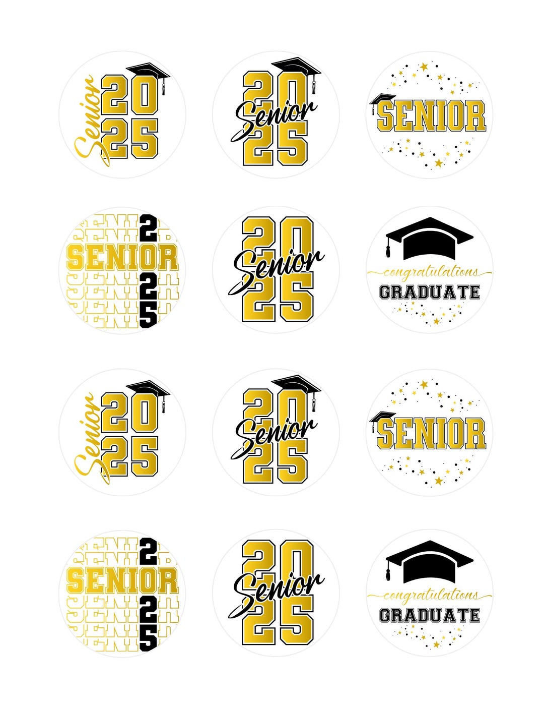 12 Senior Class of 2025 Edible Image Cupcake Toppers | Fits Oreo ...