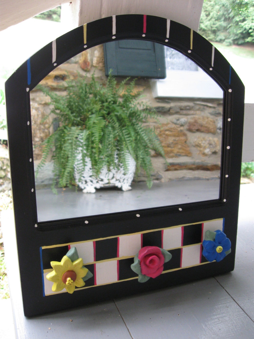 Whimsical Hand Painted Wood Mirror With Flower Pegs - Etsy