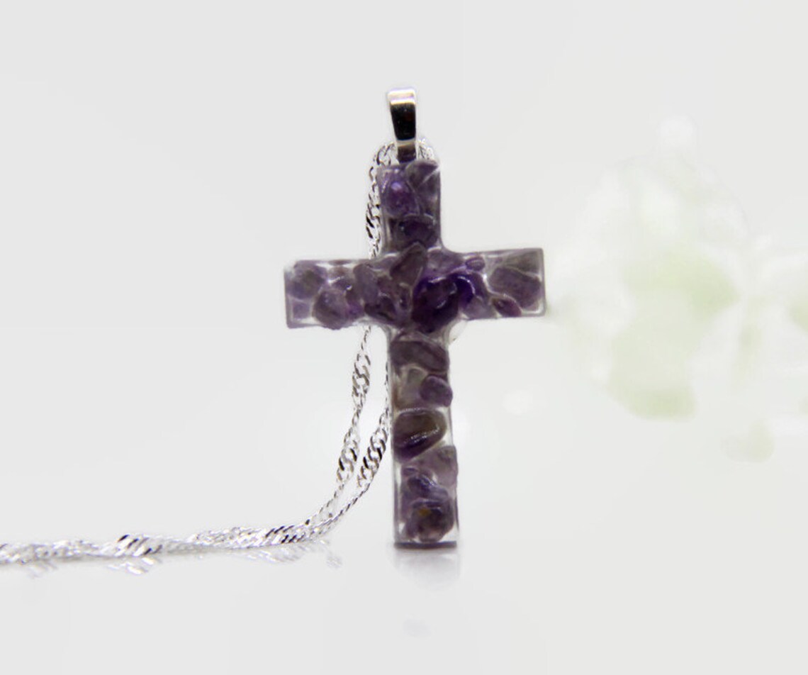 Amethyst Cross Raw Amethyst Christian Jewelry Sterling | Etsy Canada