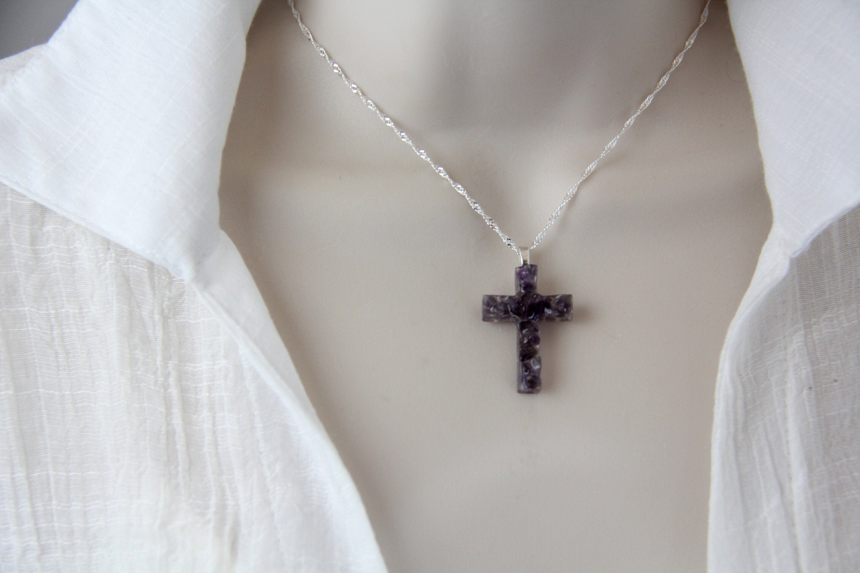 Amethyst Cross, Raw Amethyst , Christian Jewelry, Sterling Silver Cross ...