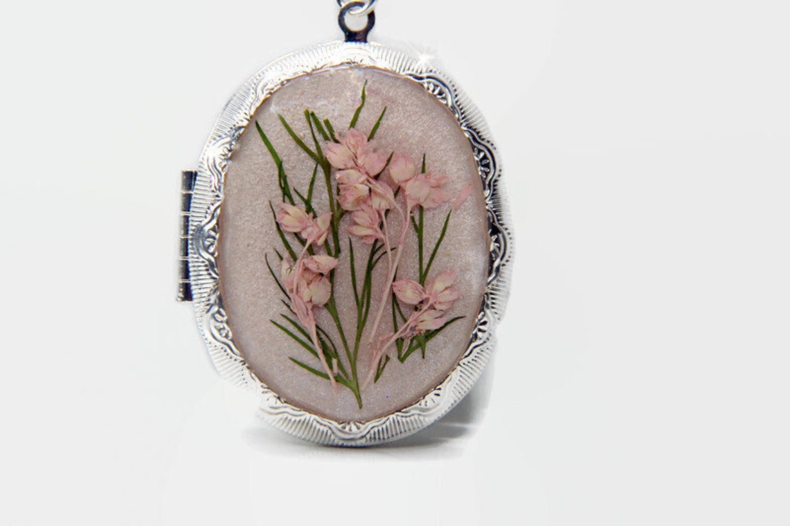 Pressed Flower Locket, Locket Necklace, Big Locket, Vintage Locket ...