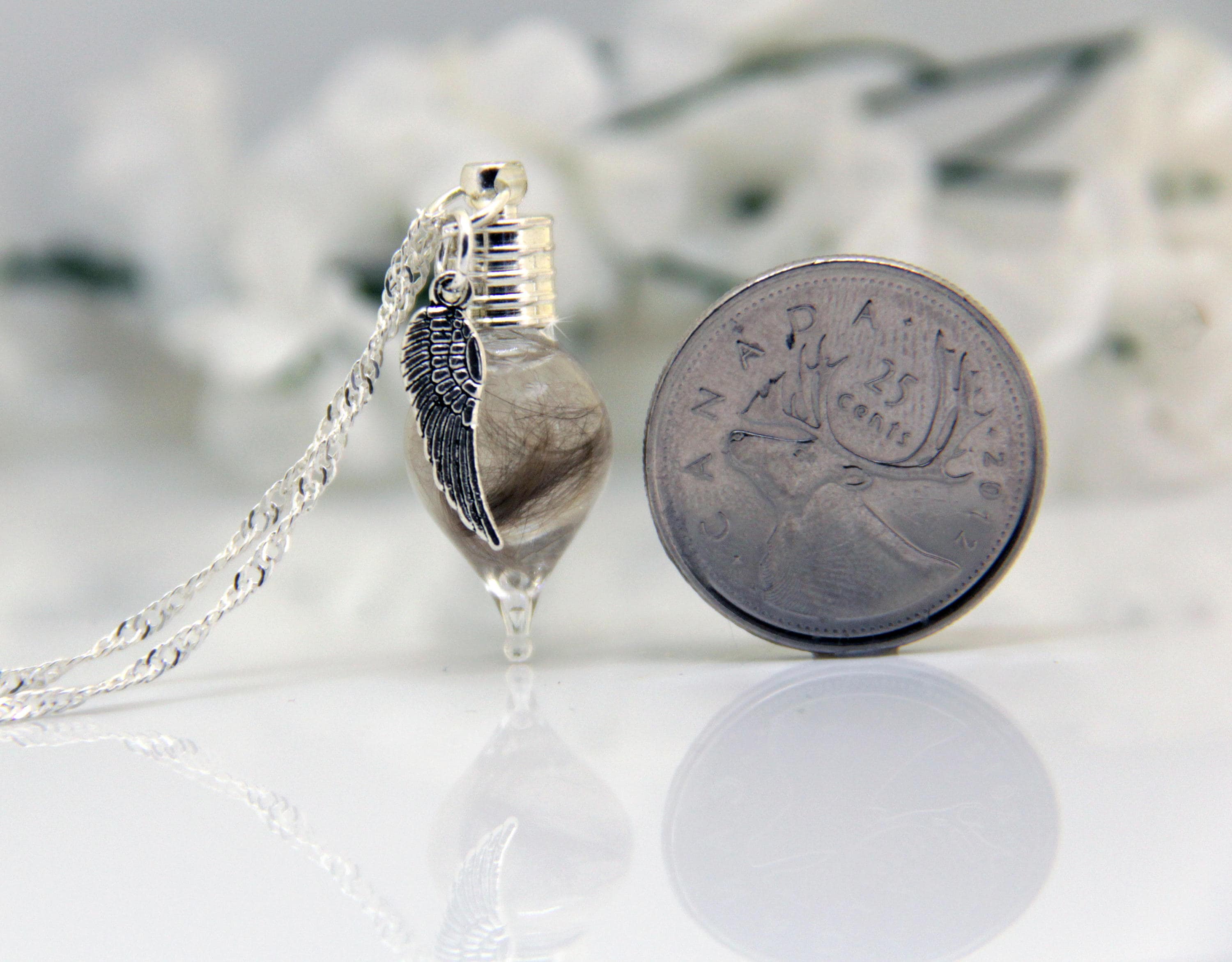 Pet Fur Memorial Necklace: Sterling Silver Teardrop With Angel Wing - Etsy
