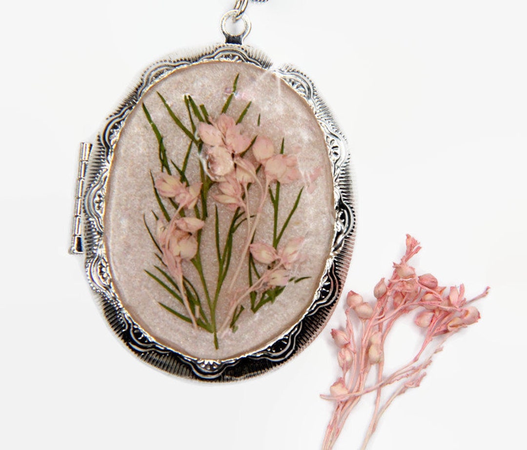 Pressed Flower Locket, Locket Necklace, Big Locket, Vintage Locket ...