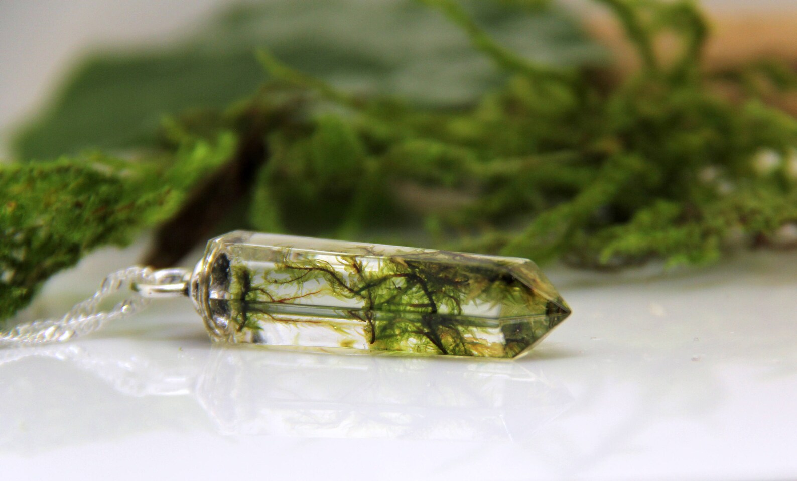 Moss Necklace Crystal Necklace Real Plant Jewellery | Etsy