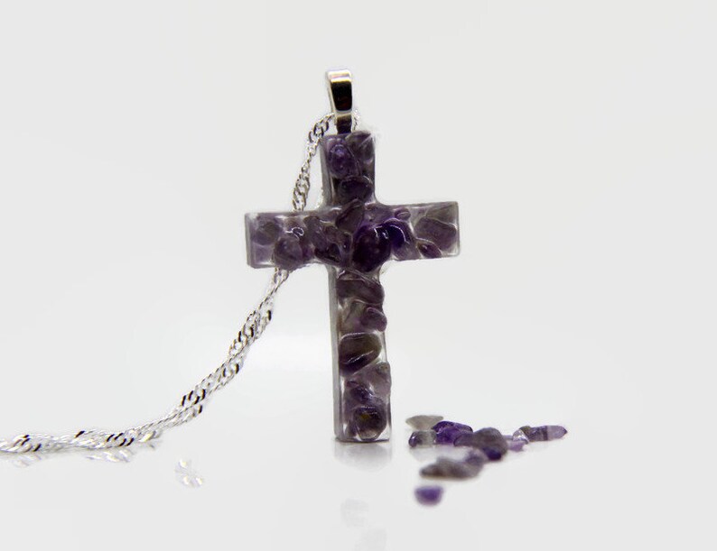 Amethyst Cross, Raw Amethyst , Christian Jewelry, Sterling Silver Cross ...