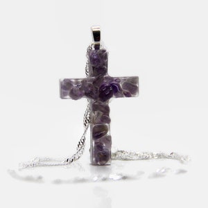Amethyst Cross, Raw Amethyst , Christian Jewelry, Sterling Silver Cross ...