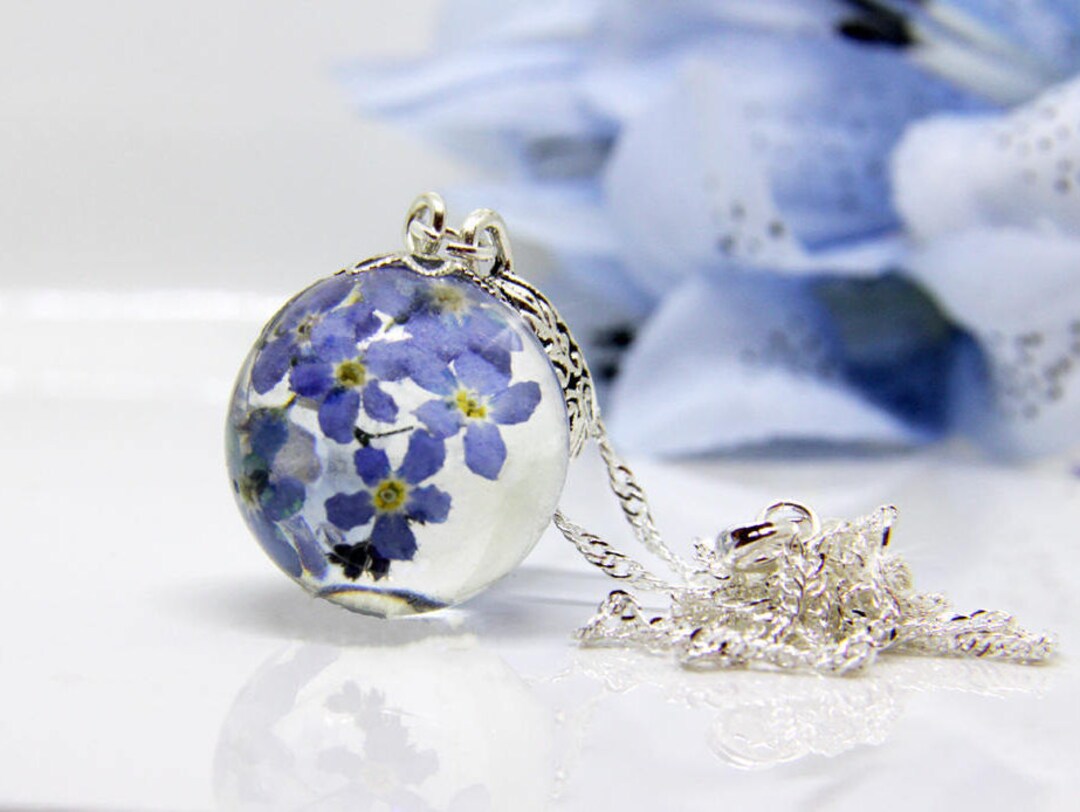 Real Forget Me Not Locket, Blue Forget Me Not Necklace, Locket Necklace ...