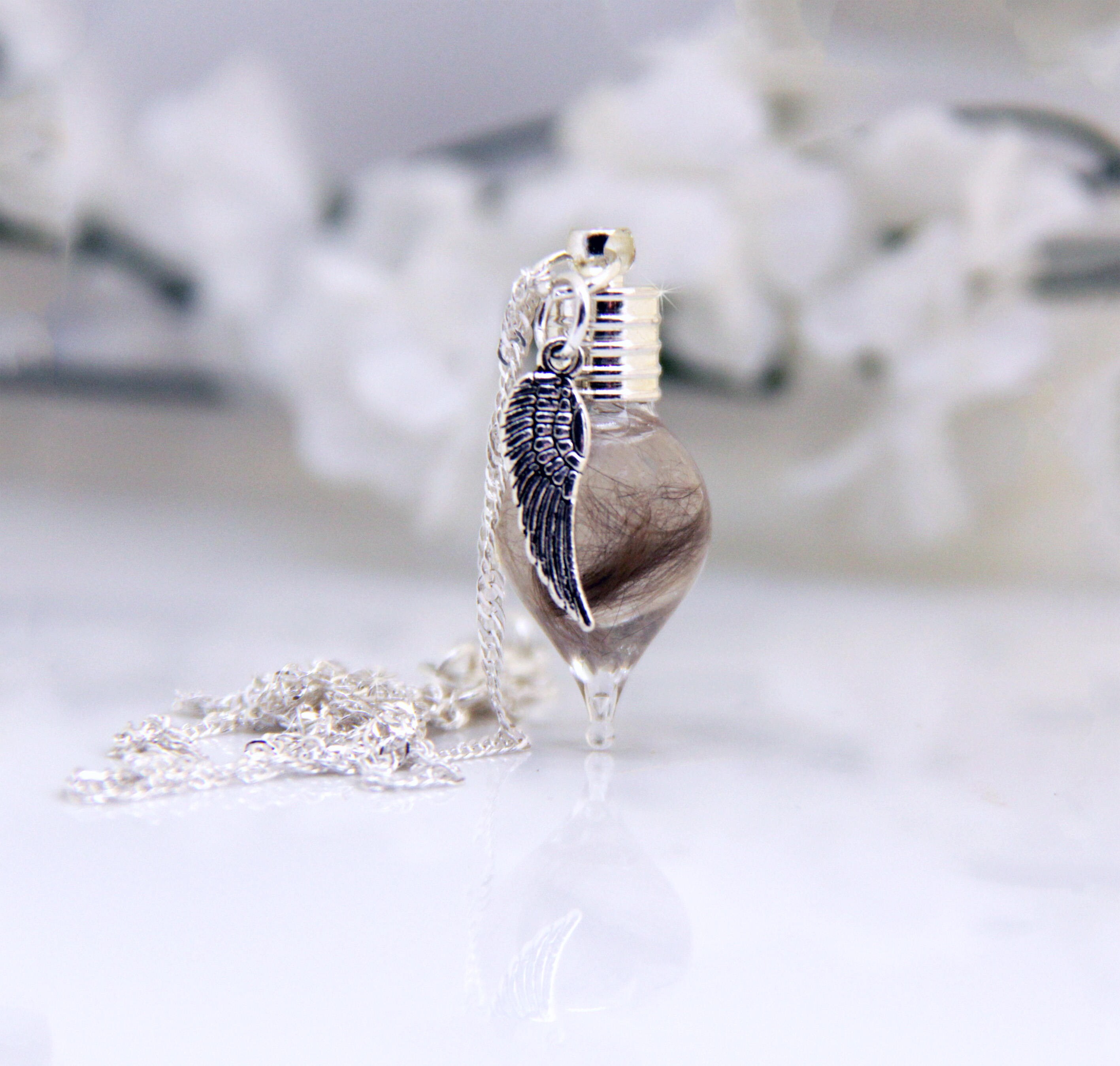 Pet Fur Memorial Necklace: Sterling Silver Teardrop With Angel Wing - Etsy