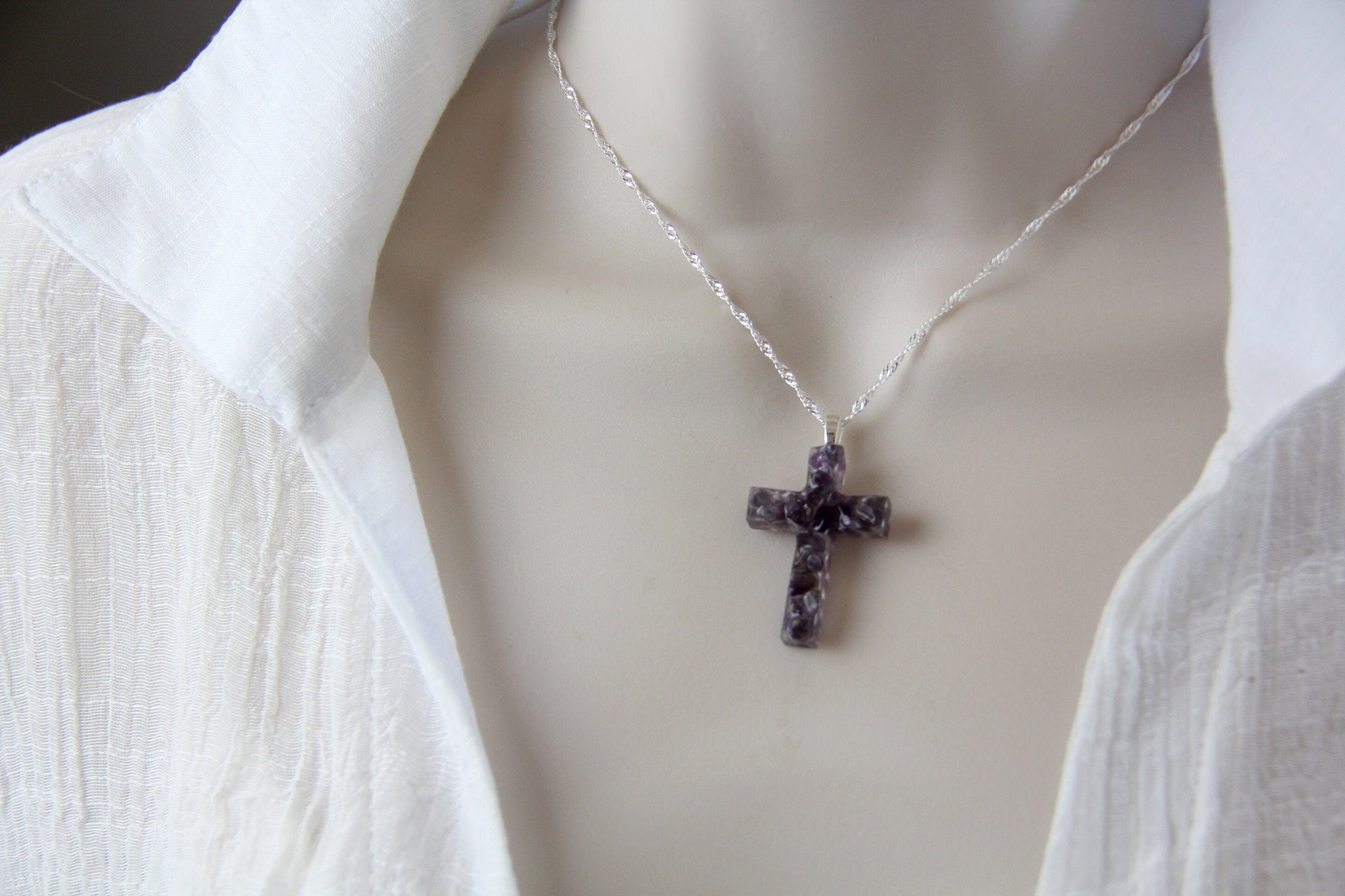Amethyst Cross Raw Amethyst Christian Jewelry Sterling - Etsy Canada