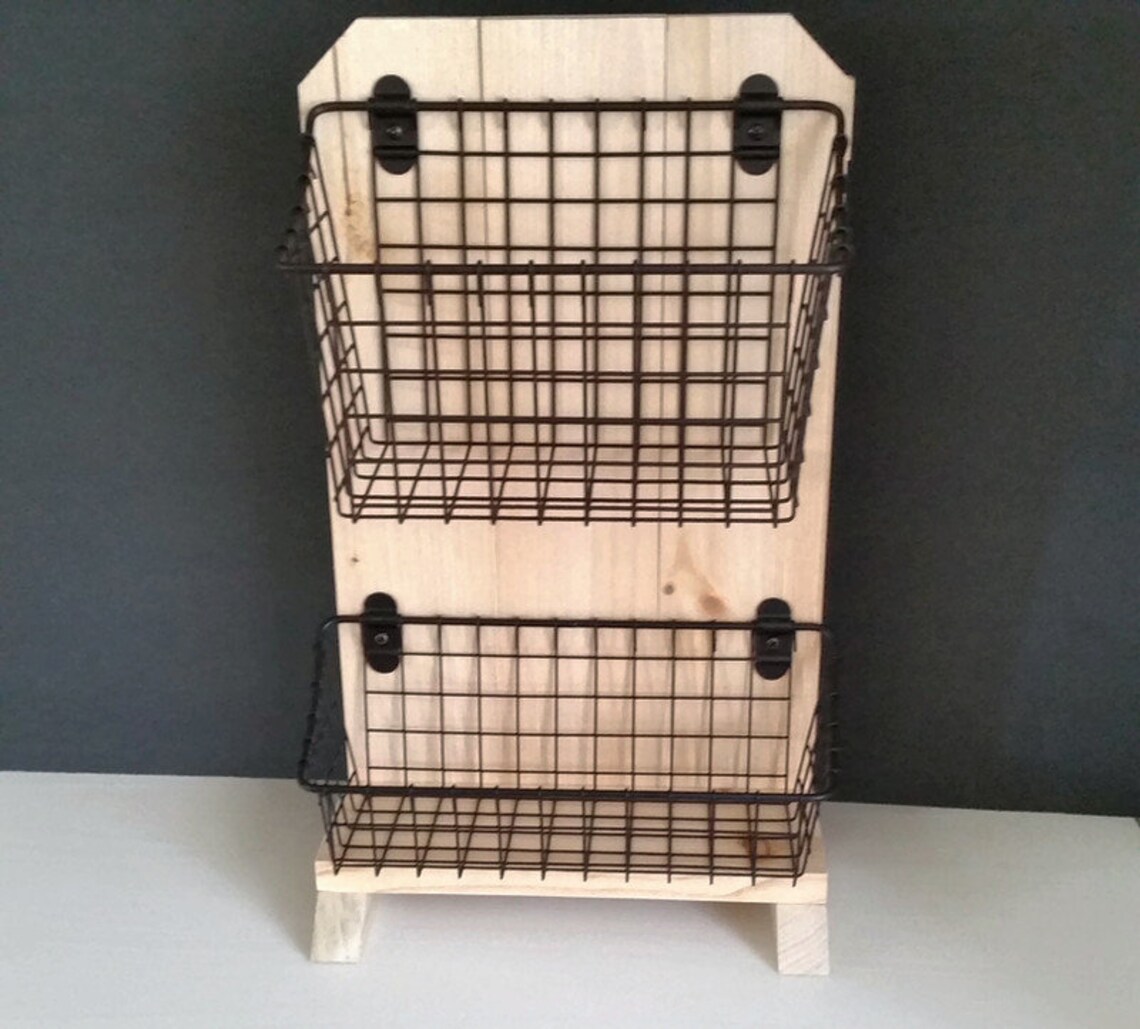 Wood Rustic Countertop Basket Rack Fruit Breads & More Kitchen - Etsy