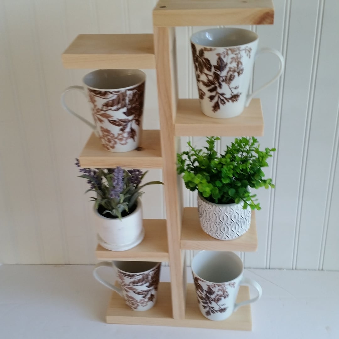 Wood Mug Stand / Coffee Cup Holder. Wood Plant Stand Succulents Coffee ...