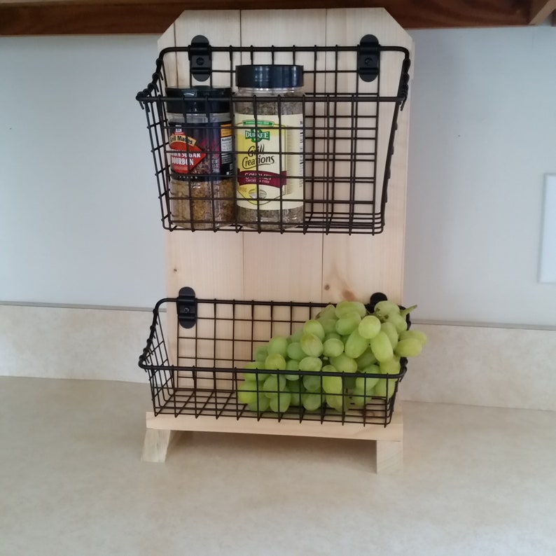 Wood Rustic Countertop Basket Rack Fruit Breads & More Kitchen - Etsy