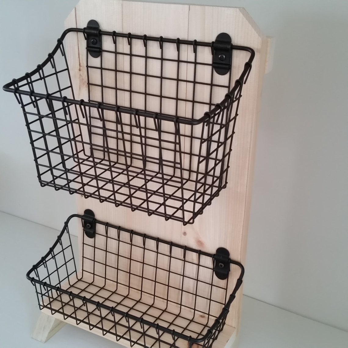 Wood Rustic Countertop Basket Rack Fruit Breads & More Kitchen - Etsy