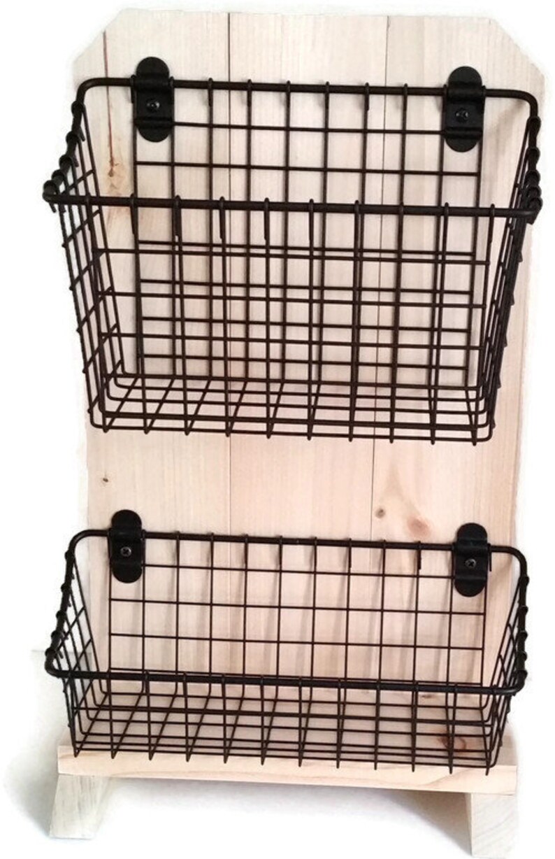 Wood Rustic Countertop Basket Rack Fruit Breads & More Kitchen - Etsy