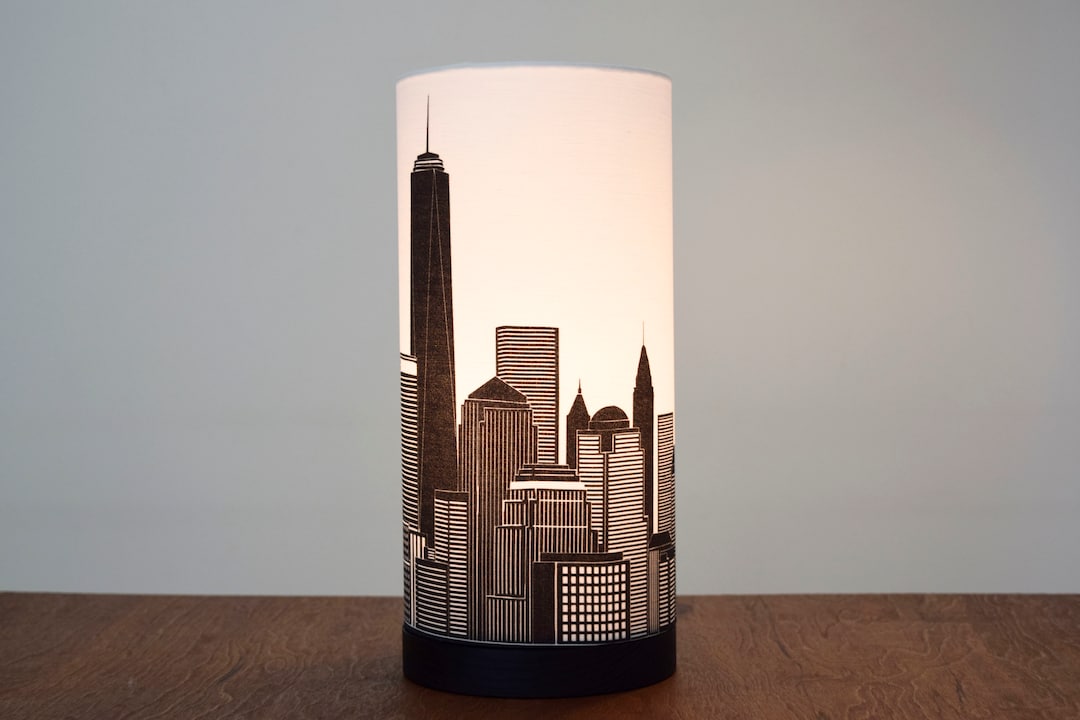 New York Skyline Tall Drum Table Lamp - Etsy