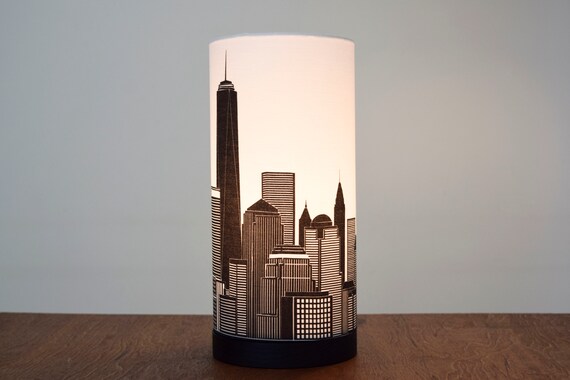 New York Skyline Tall Drum Table Lamp - Etsy