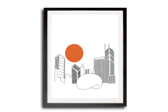 Chicago Skyline Print the Bean Art Print Chicago Wall Art | Etsy