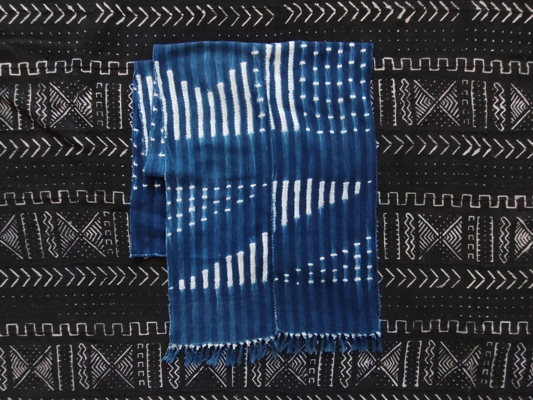 Vintage African Indigo Mud Cloth Fabric, Indigo Mud Cloth Scarf Ref08 ...