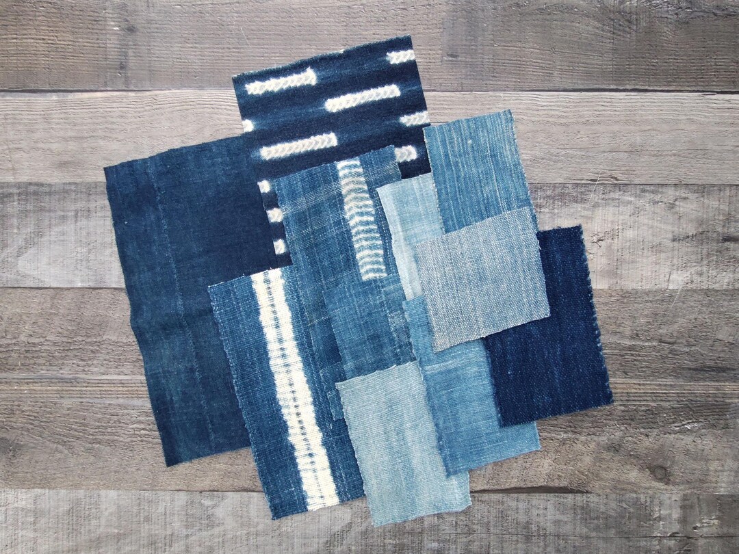 Vintage Indigo Mud Cloth Fabric, Indigo Cotton Fabric Pieces, Assorted Indigo Mud Cloth Fabric ...