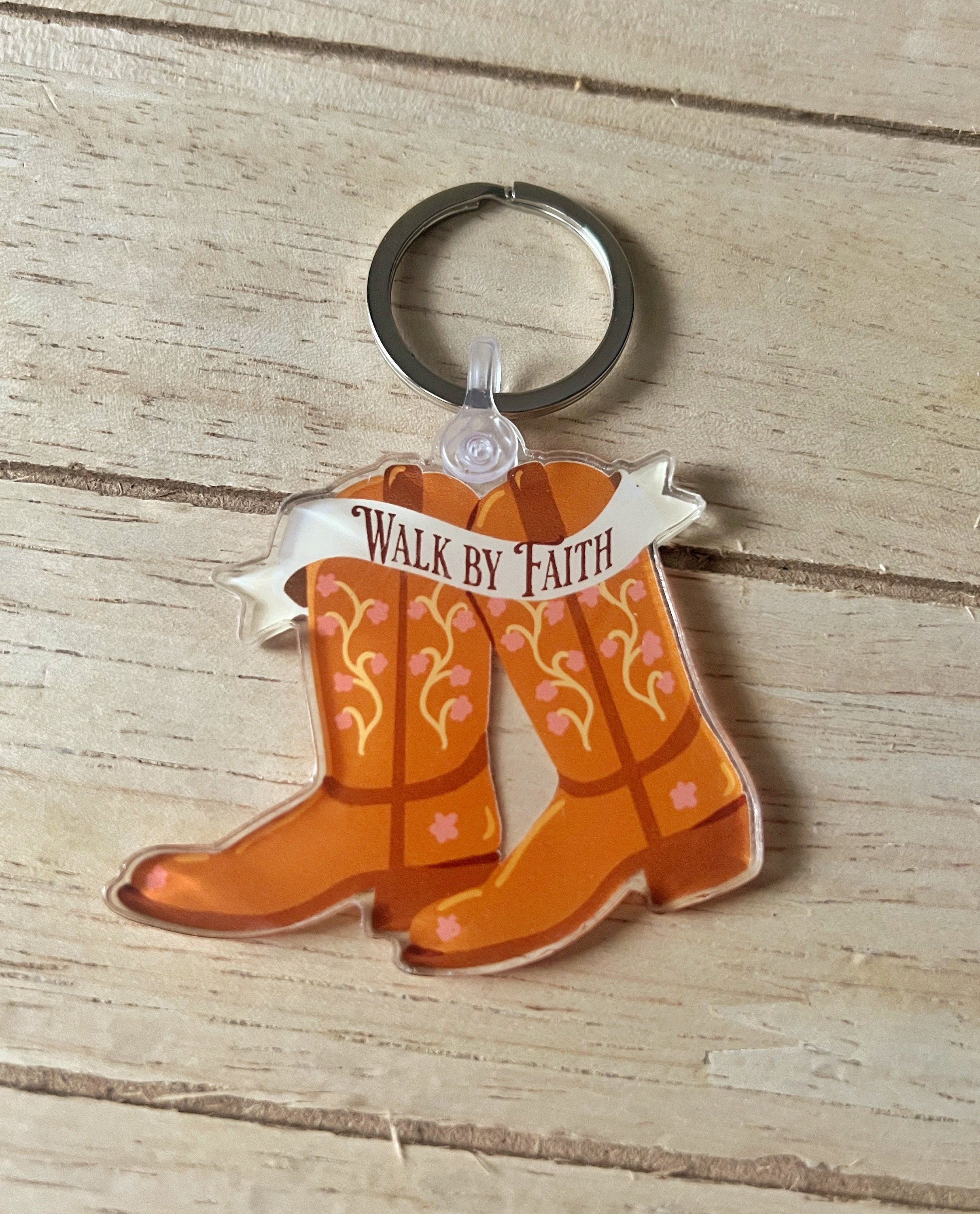 Walk by Faith, Cowboy Boots, Bible Verse Keychain, Christian, Western ...