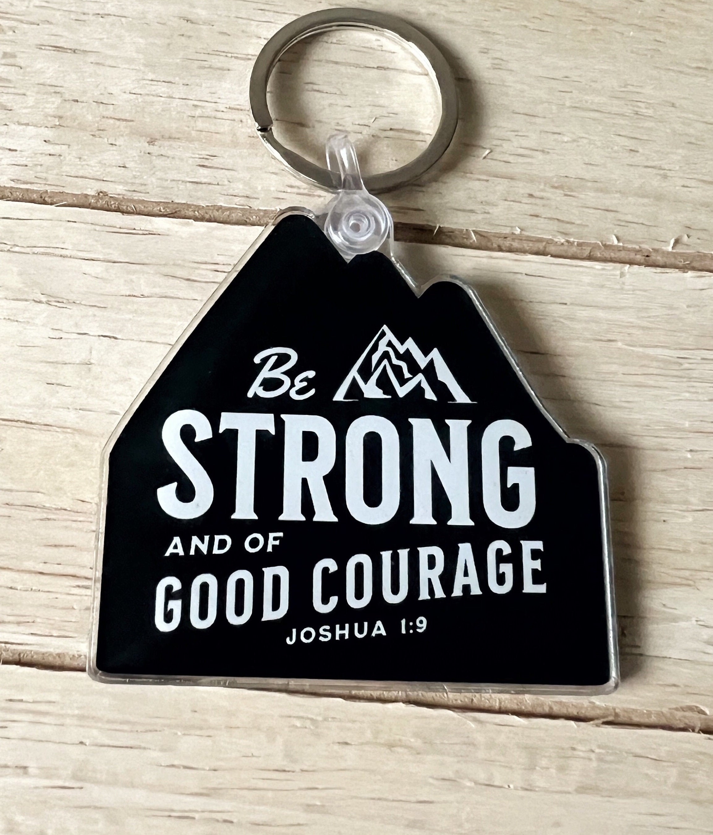 Be Strong and Courageous, Mountain, Bible Verse Keychain, Christian ...
