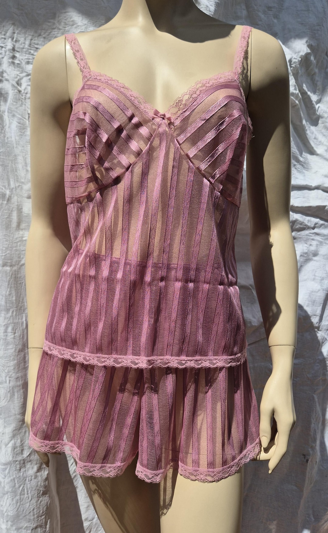 Vintage Dusky Pink Sheer Two Piece Lingerie Set - Etsy