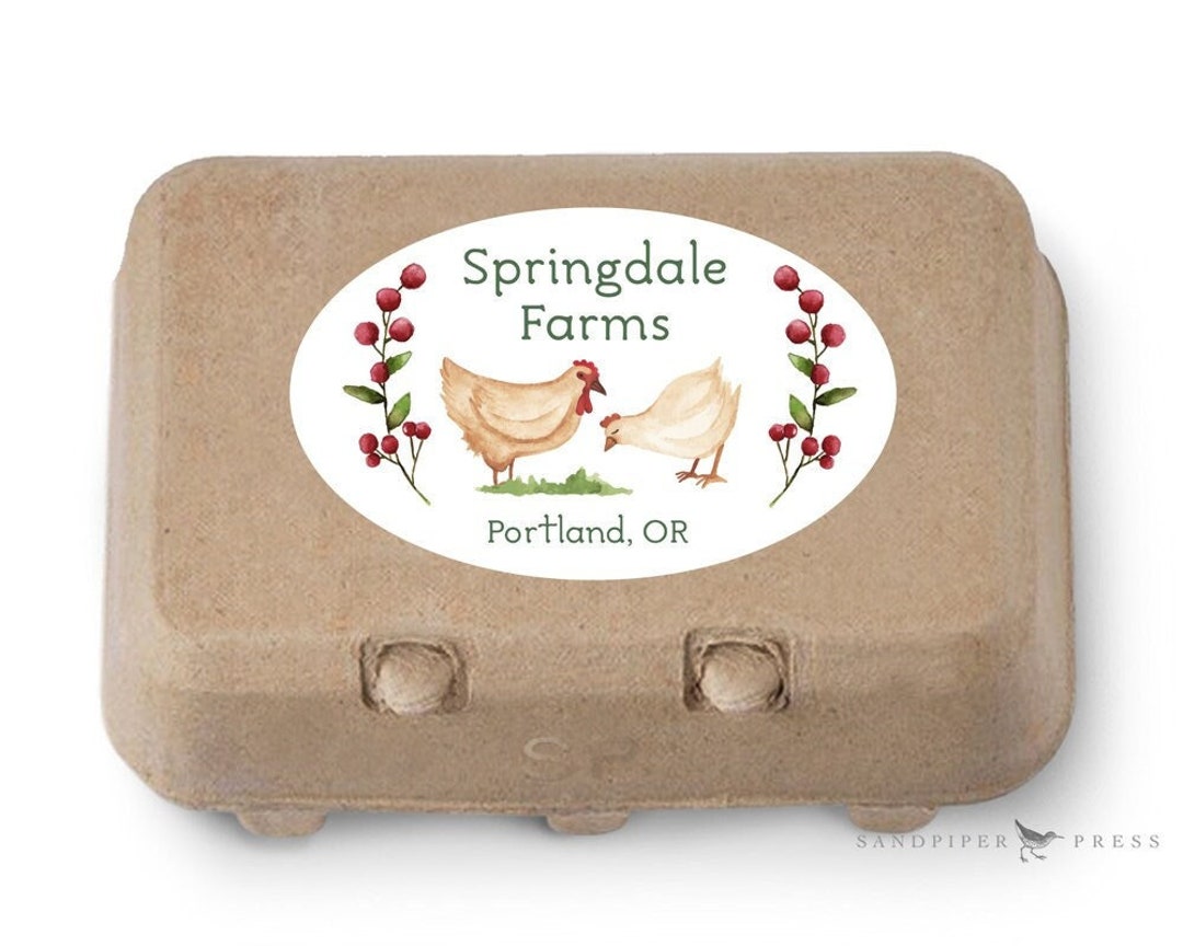 Egg Carton Labels - Personalized, With Pretty Hen and Berries, 10 Oval ...