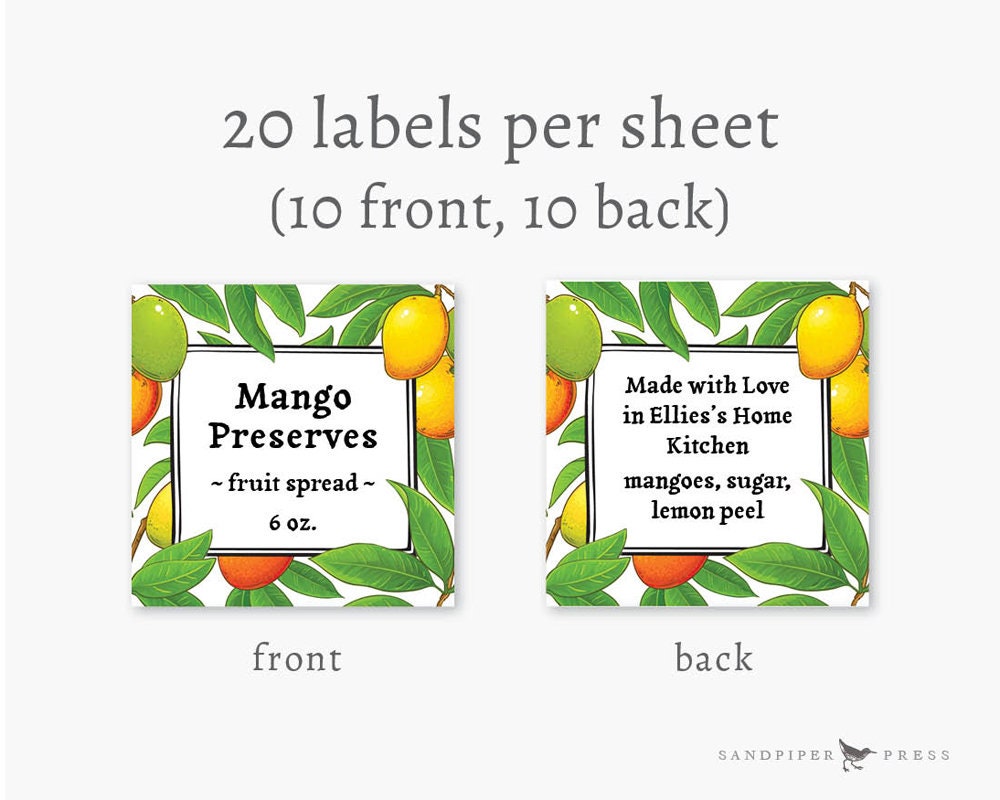Custom Mango Labels - Personalized Stickers for Mango Jam or Jellly ...