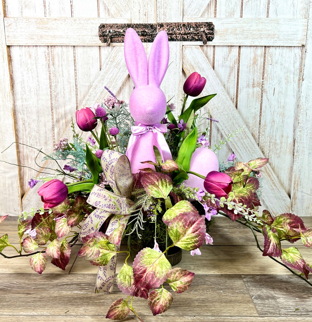 Easter Centerpiece With Flocked Bunny, Flocked Easter Bunny, Bunny ...