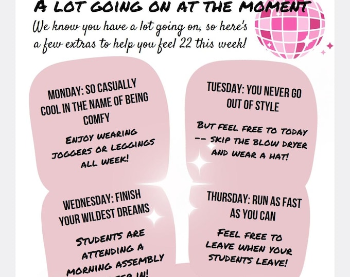 Swiftie Teacher Appreciation Week Fun Schedule - Etsy