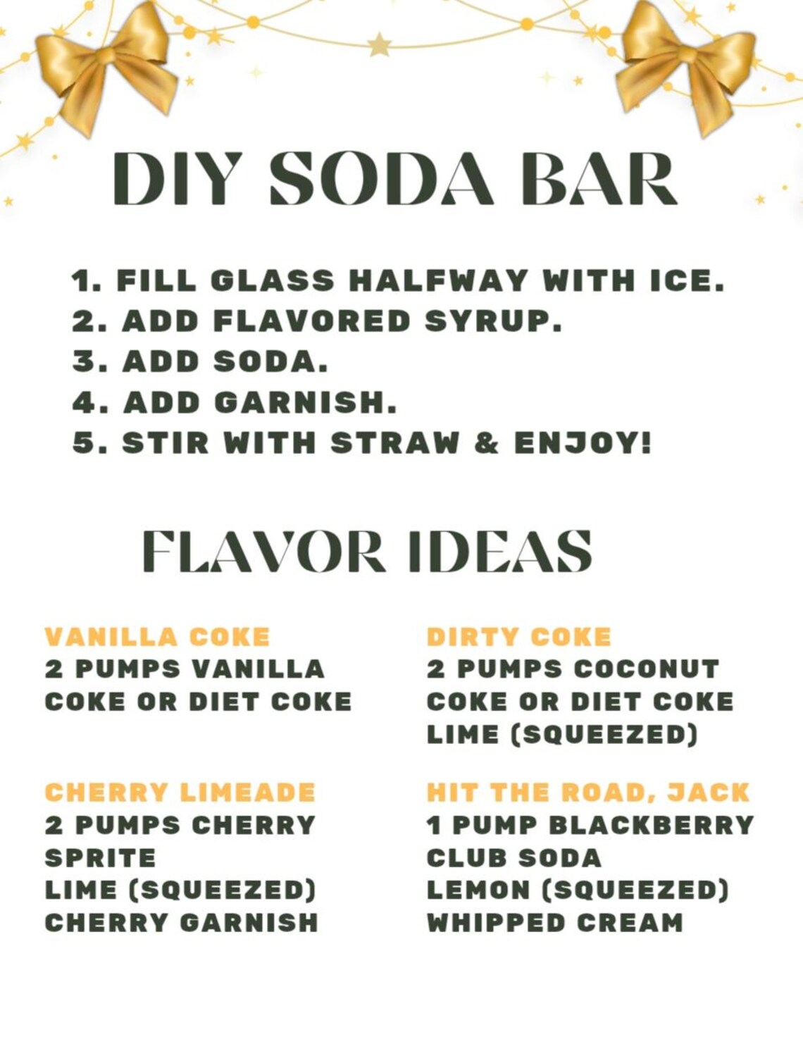 Gold Bow DIY Soda Bar Menu - Etsy