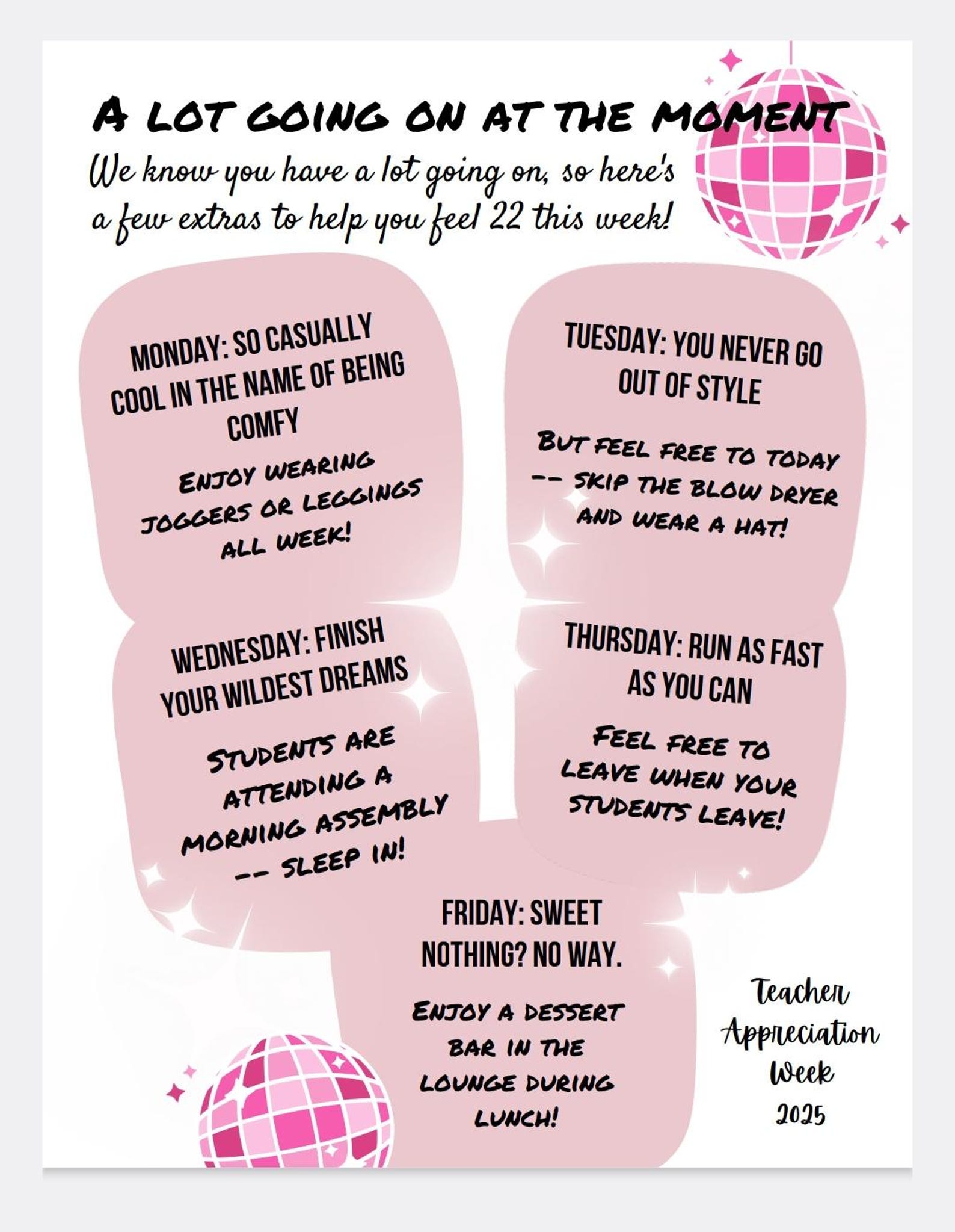 Swiftie Teacher Appreciation Week Fun Schedule - Etsy