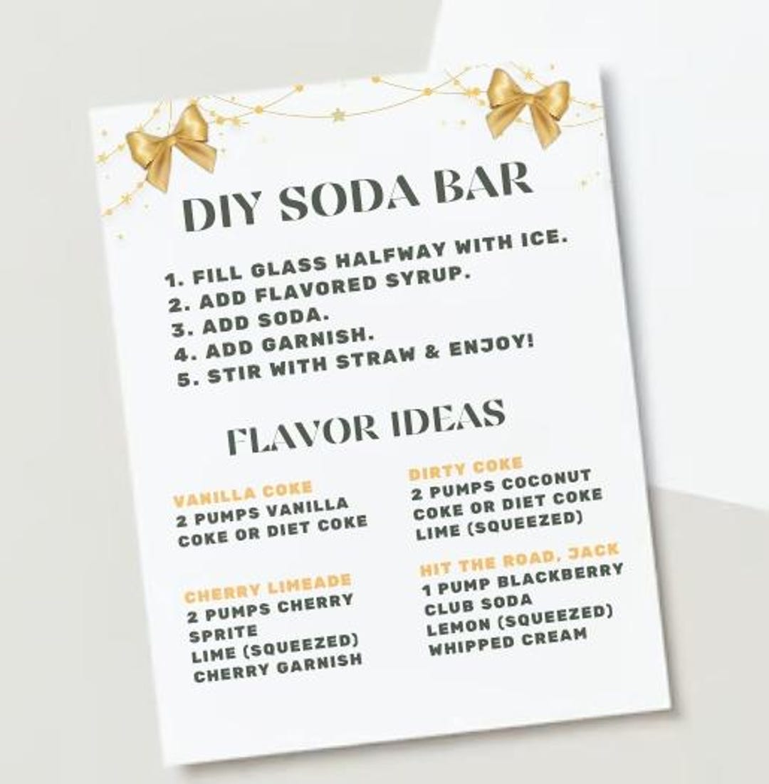 Gold Bow DIY Soda Bar Menu - Etsy