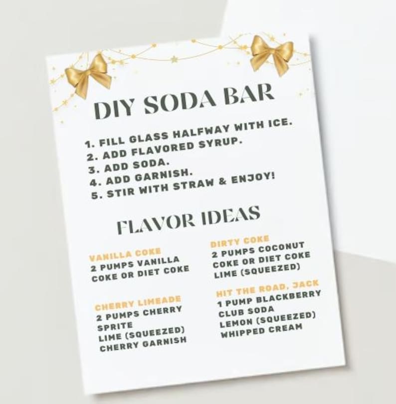 Gold Bow DIY Soda Bar Menu - Etsy