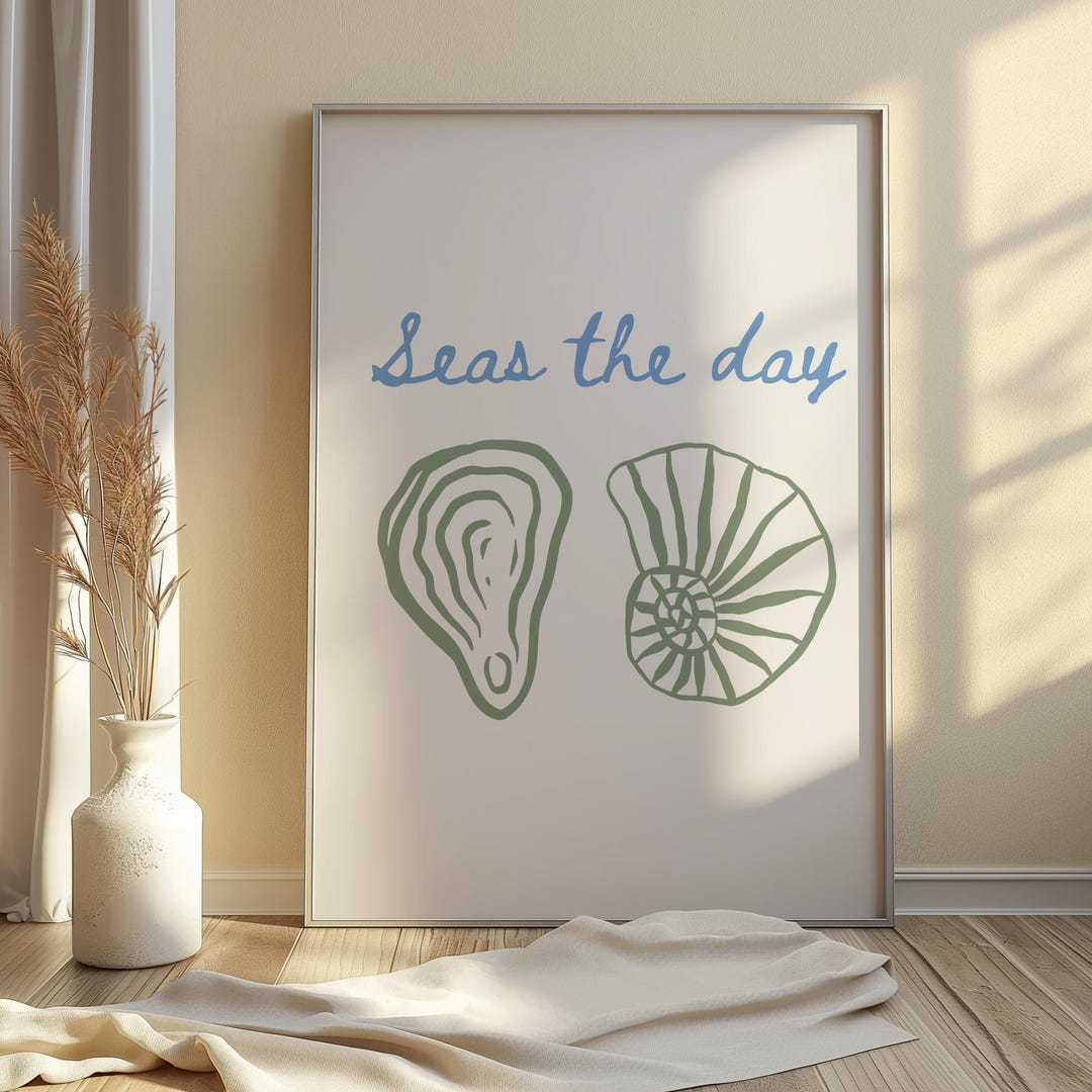 Seas the Day Seashells Print | Preppy Coastal Wall Art | Digital ...