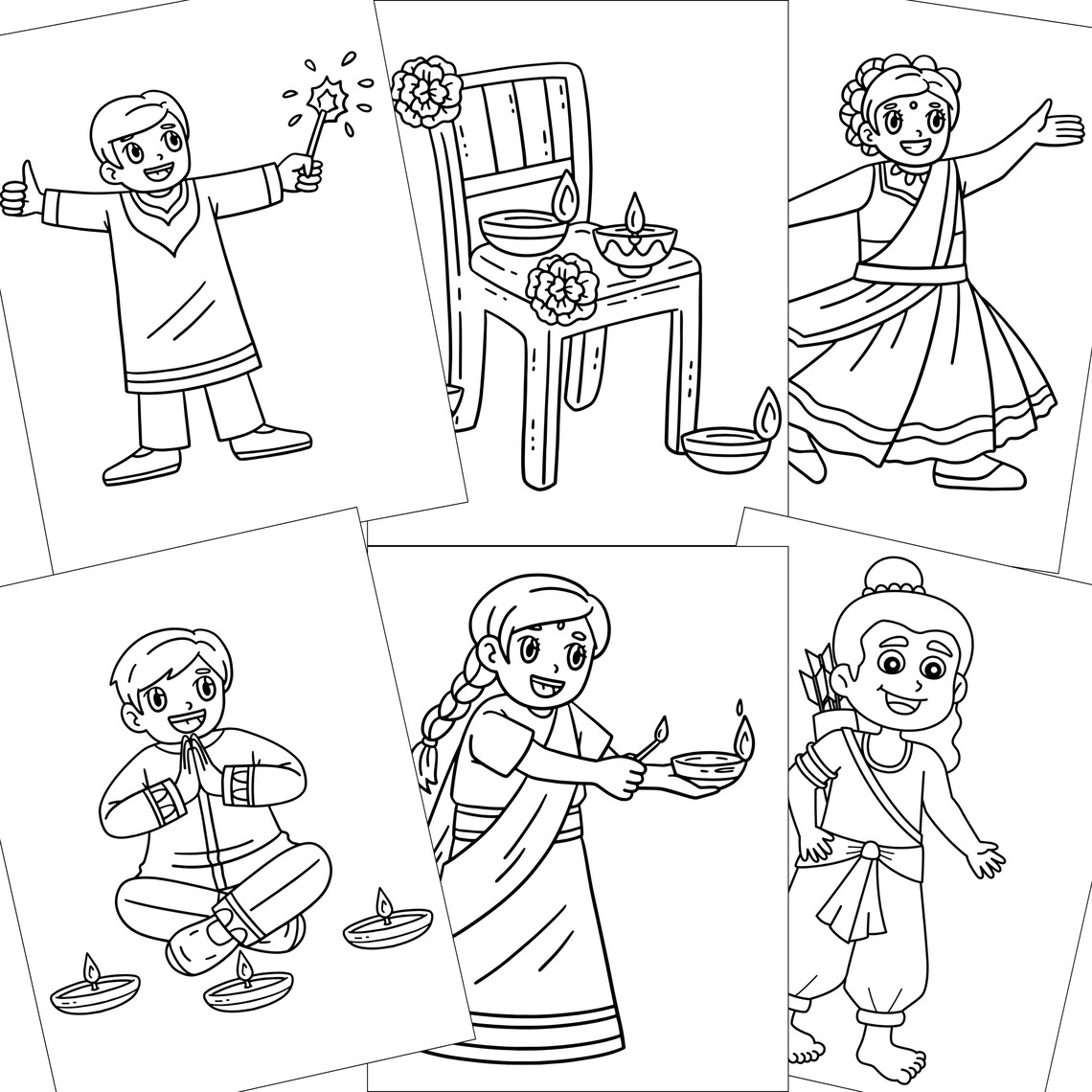 Diwali Coloring Book | 75 Page Printable Coloring Pages | Festival of ...