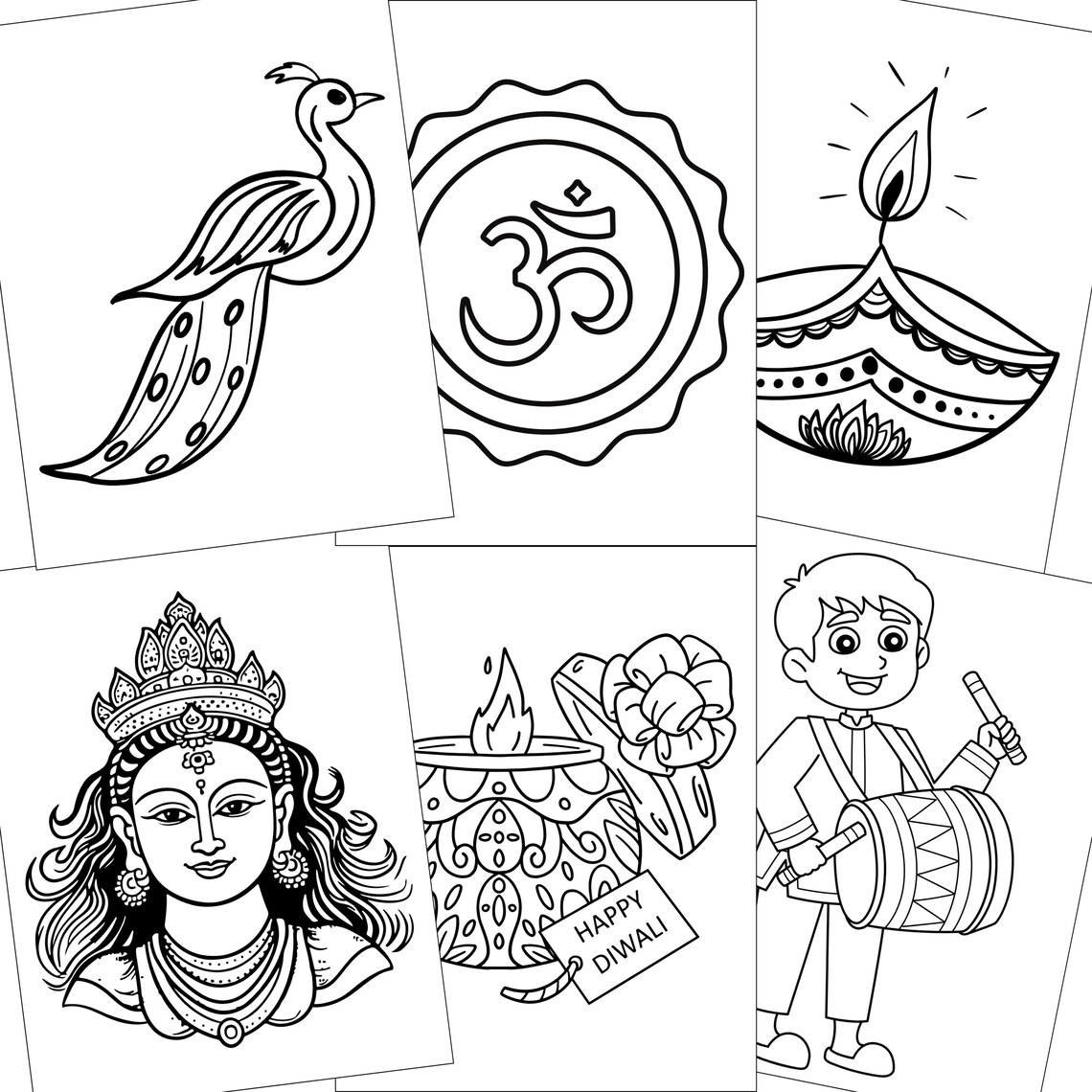 Diwali Coloring Book | 75 Page Printable Coloring Pages | Festival of ...