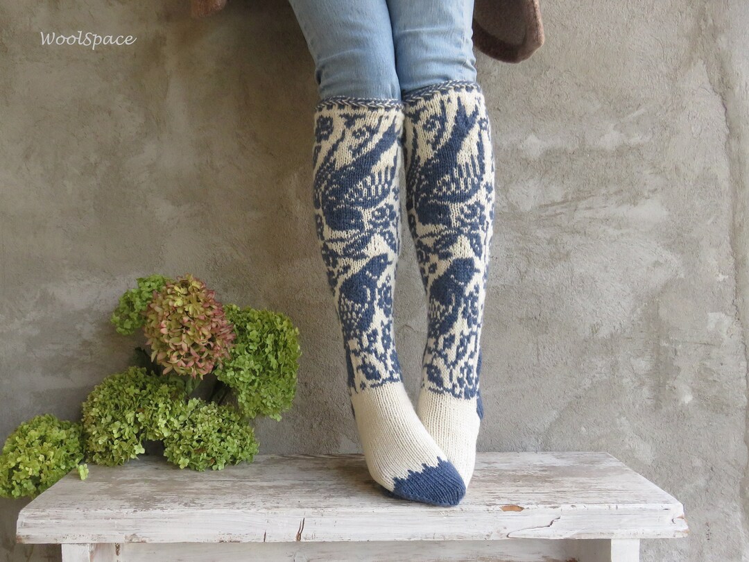 Reay to Ship Knee High Wool Socks Hand Knitted Women Wool - Etsy