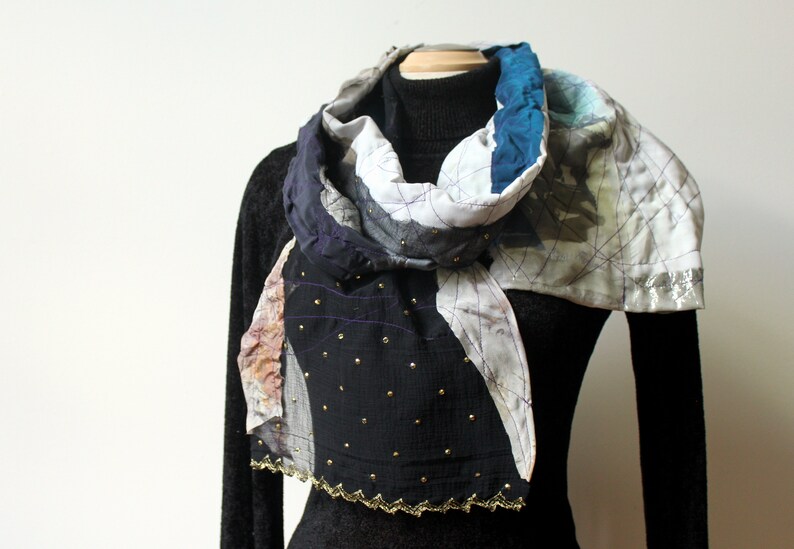 Art Scarf Repurposed Fabrics Eco Scarf Handpained Silk - Etsy