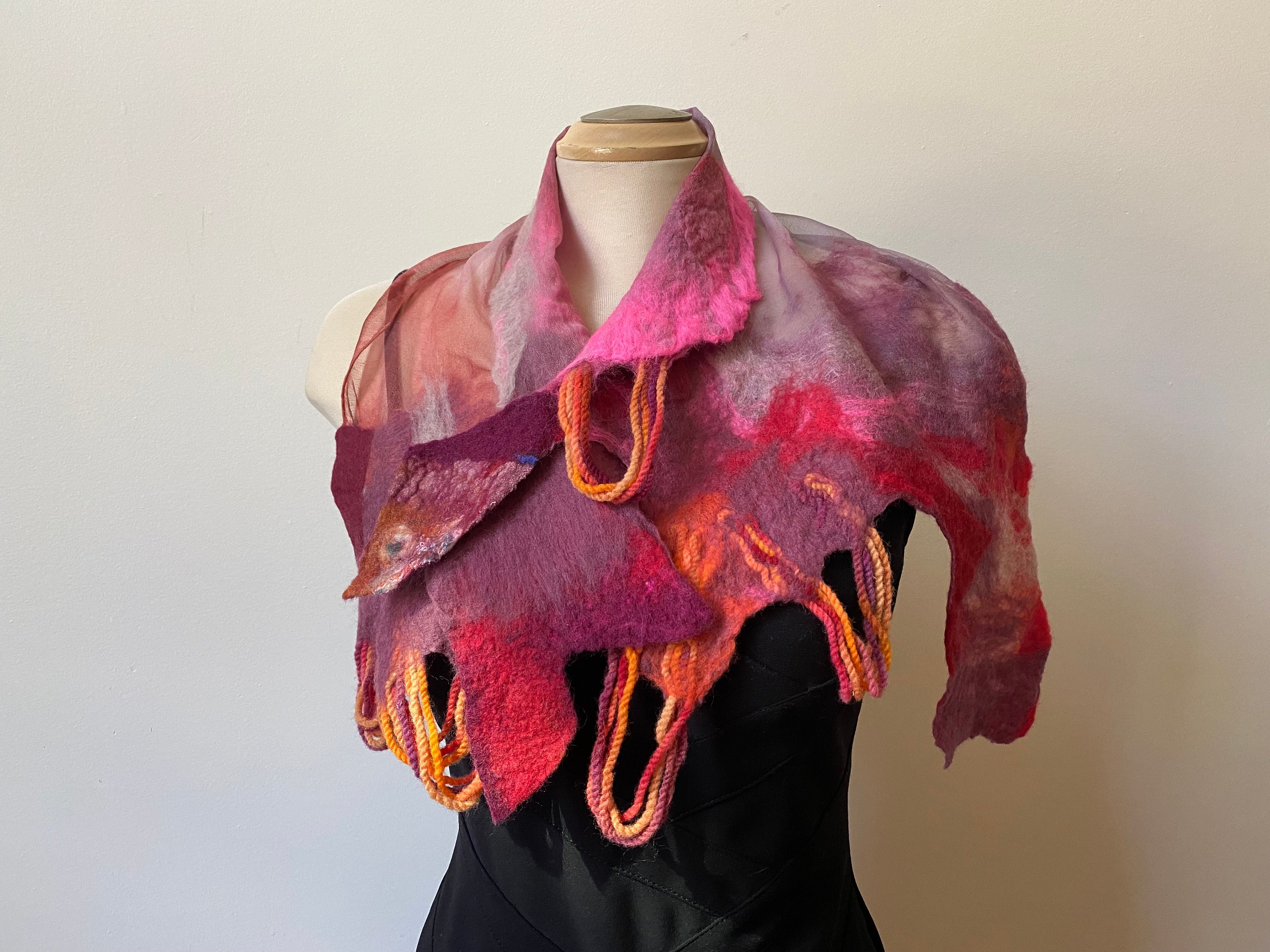 Hand Felted Painted Silk and Merino Wool Designer Art Scarf, Nuno Scarf ...
