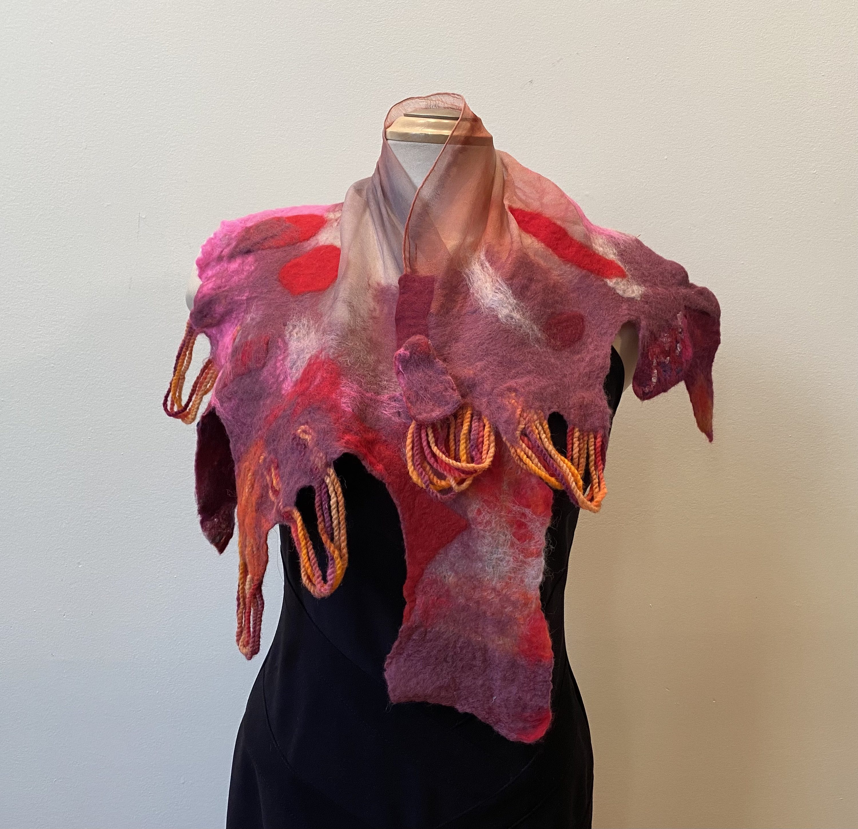 Hand Felted Painted Silk and Merino Wool Designer Art Scarf, Nuno Scarf ...