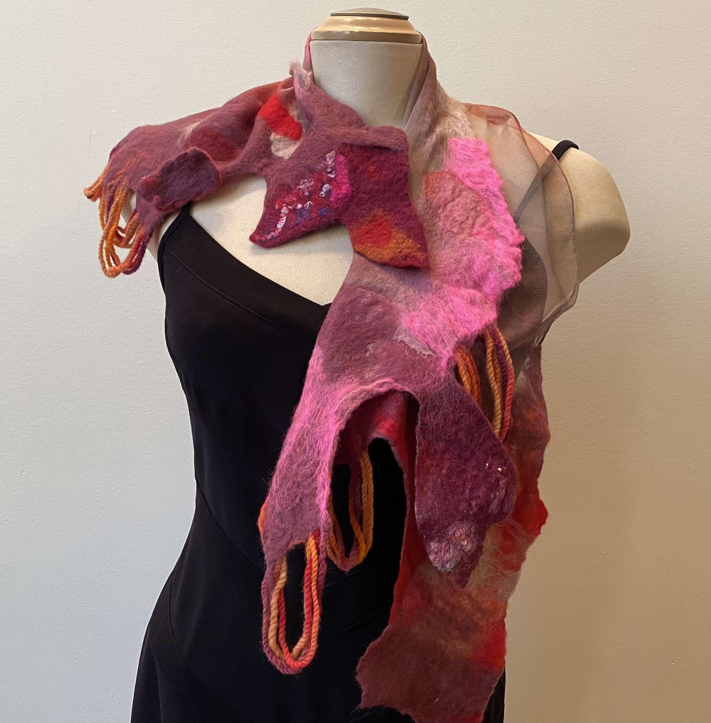 Hand Felted Painted Silk and Merino Wool Designer Art Scarf, Nuno Scarf ...