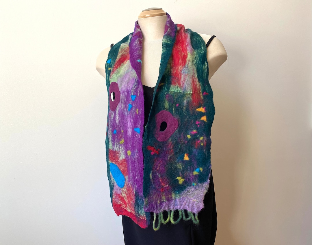 Hand Felted Silk and Wool Green Scarf, Nuno Felted, Art to Wear - Etsy