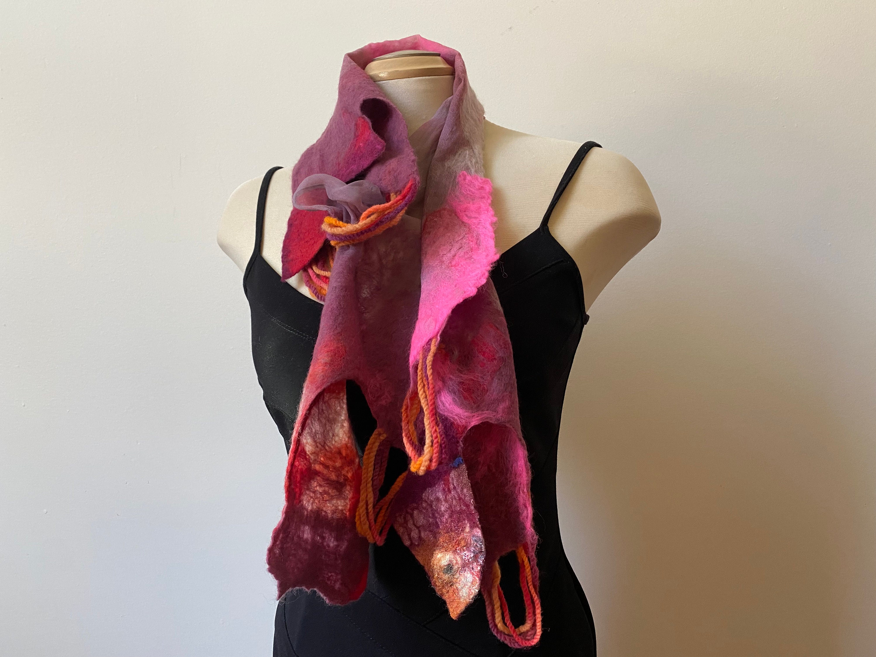 Hand Felted Painted Silk and Merino Wool Designer Art Scarf, Nuno Scarf ...