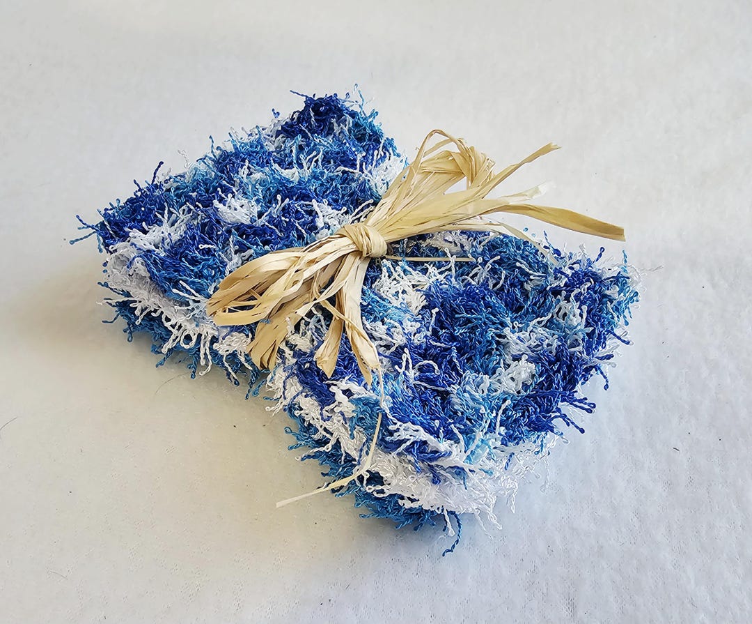 Blue and White Scrubbies, Crocheted Dish Scrubbers, Set of 3 - Etsy