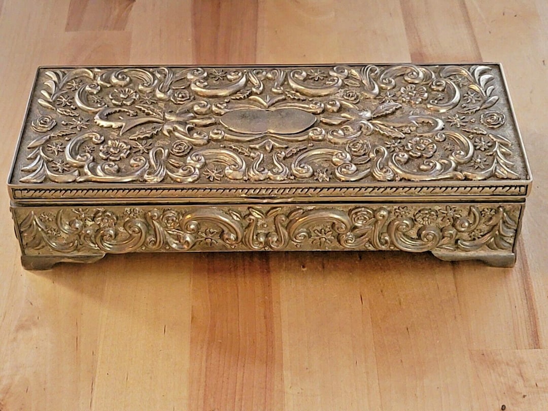 Vintage Godinger Silver Art Co Jewelry Box 1992 Embossed Lid Mirror ...