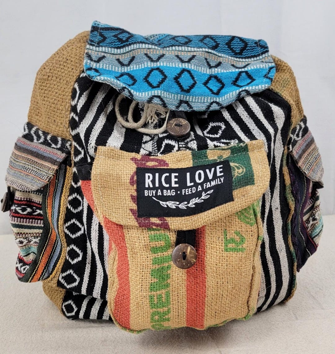 Rice Love Recycled Rice Sack Backpack Handmade in Nepal Boho Ethnic Bag ...