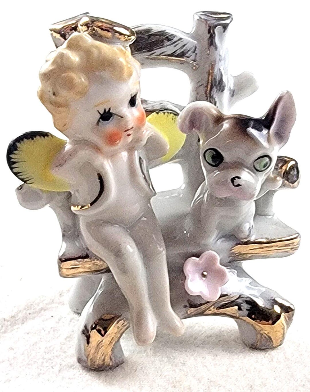 Vintage Empress Japan Figurine Angel & Puppy in Chair Gold Trim 3.5 ...