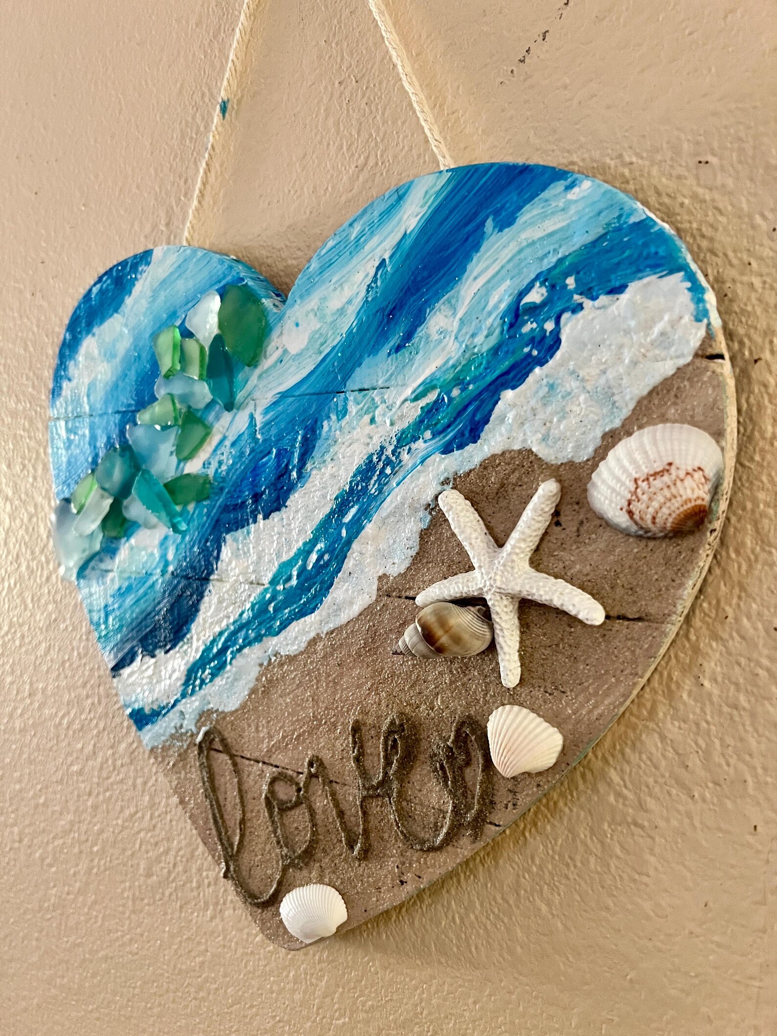 READY TO SHIP 10" Sea Shell Coastal Wall Heart Sign, Ready to Hang. Sea ...