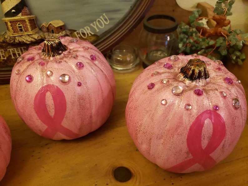 Pink Ribbon Breast Cancer Awareness Pumpkin: Handpainted Jeweled Decor ...